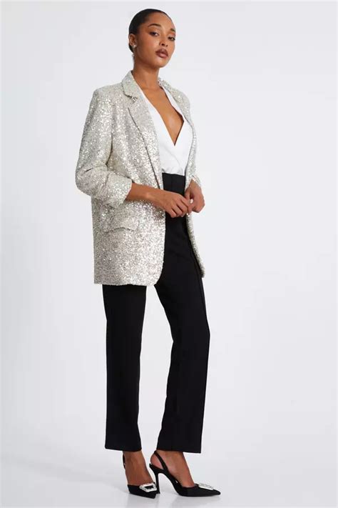 Champagne Sequin Tailored Blazer Quiz Clothing