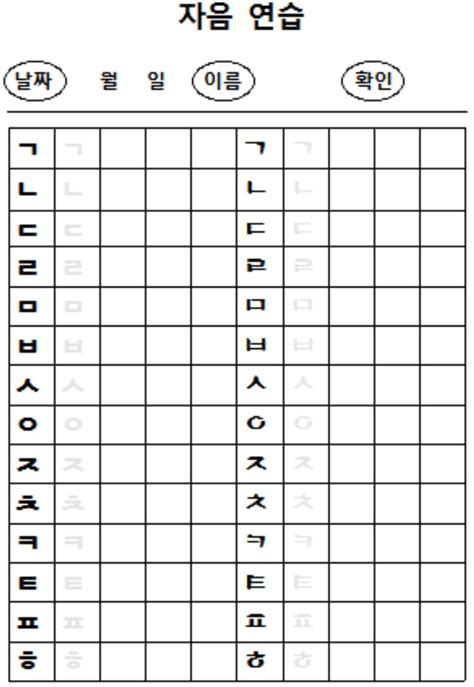 한글 글자표자음 모음 연습 네이버 블로그