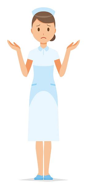 여자 간호사 간호사 모자와 흰색 외 투를 입고 그녀의 어깨를 Shrugging입니다 3차원 형태에 대한 스톡 벡터 아트 및 기타