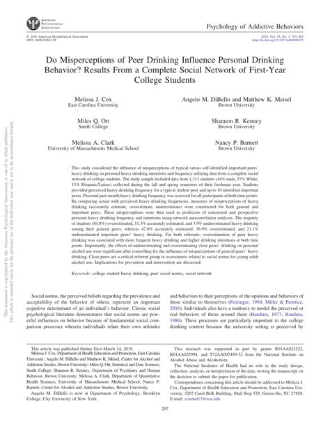 Pdf Do Misperceptions Of Peer Drinking Influence Personal Drinking Behavior Results From A