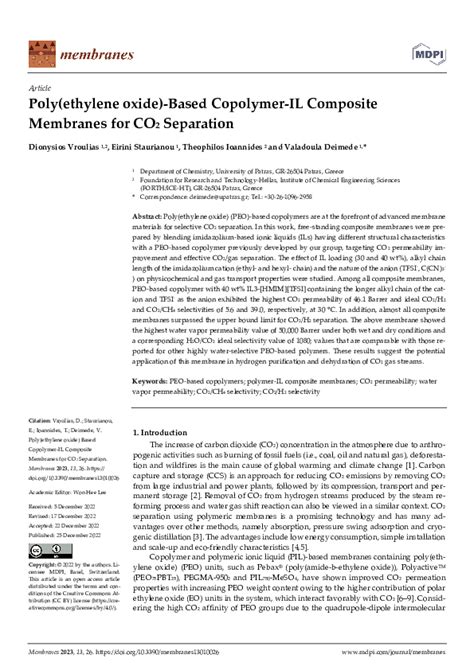 Pdf Polyethylene Oxide Based Copolymer Il Composite Membranes For Co2 Separation