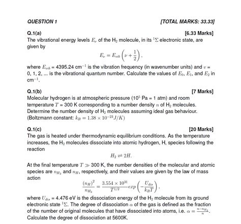 Solved Q 1 A [6 33 Marks] The Vibrational Energy Levels Eν