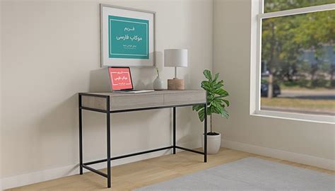 فایل لایه باز موکاپ فارسی لپ تاپ و قاب روی میز ایران پیک پیکفری