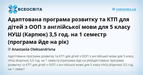 Адаптована програма розвитку та КТП для дітей з ООП з англійської мови для 5 класу НУШ Карпюк