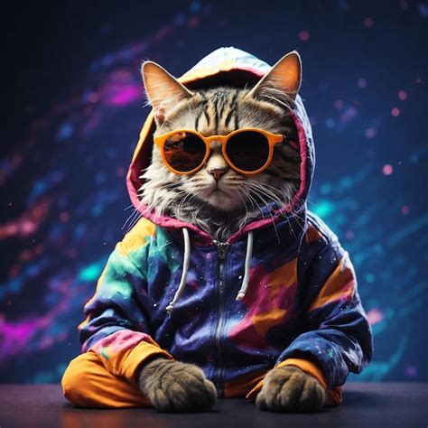 Premium Ai Image A Cat Wearing A Hoodie And Sunglasses
