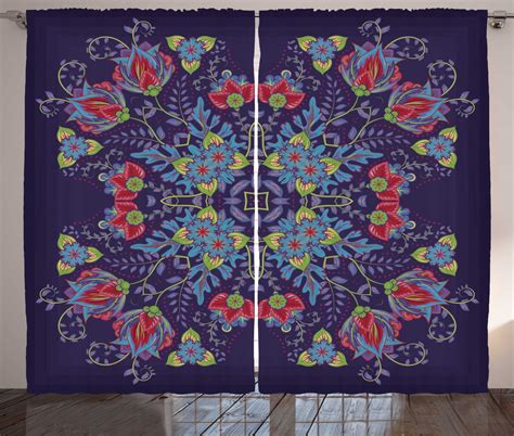 Batik Decor Curtains 2 Panels Set Bohemian Malaysian Floral Bouquet