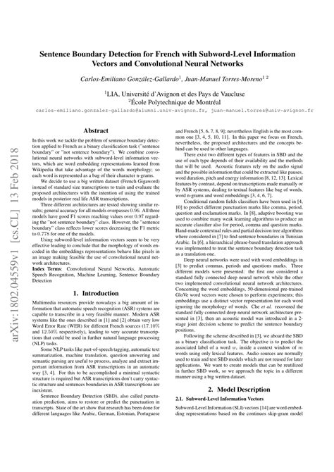 Pdf Sentence Boundary Detection For French With Subword Level