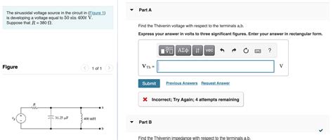 Solved Part A The Sinusoidal Voltage Source In The Circuit Chegg Com