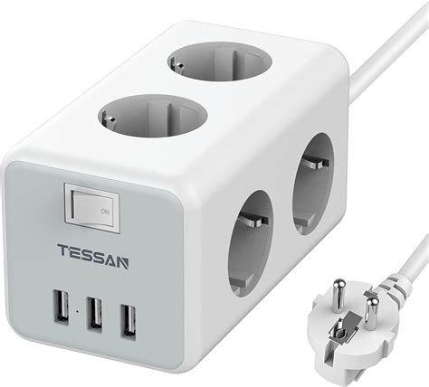 TESSAN 6 Stykowa Listwa Zasilająca 3600W 16A z 3 Złączami USB