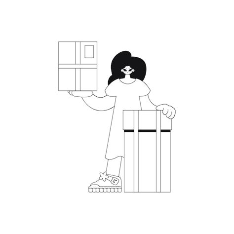Premium Vector Girl Holds Box In Hands Linear Illustration Parcel Delivery
