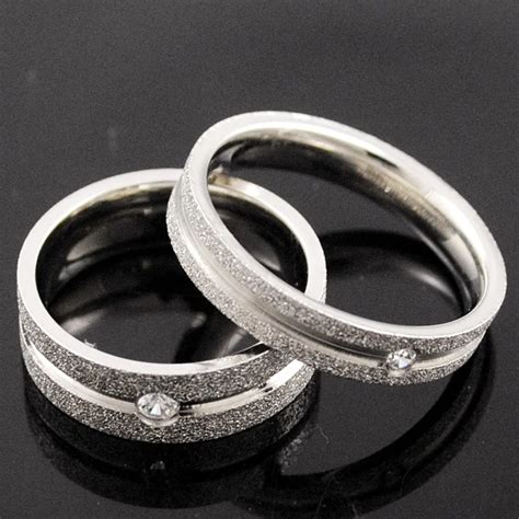 Silver Frosted Rhinestone Rings For Lovers Couple Ring Stainless Steel