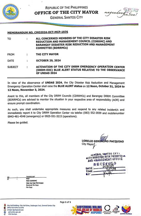 Drrmo Activation Of Cdrrmc Eoc And Raising Blue Alert Status Relative To Undas 2024 To Enhance