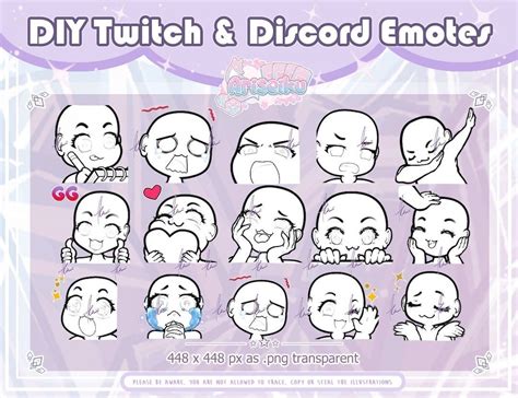 14x Diy Emote Bases Animestyle Twitch Youtube Discord Etsy Macedonia In 2023 Discord