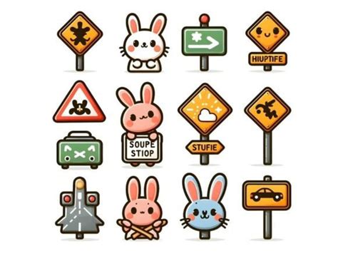 4 Cute Road Signs Collection Vector Illustration Designs And Graphics