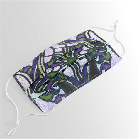Blue And Green Glowing Art Nouveau Stain Glass Design Face Mask By