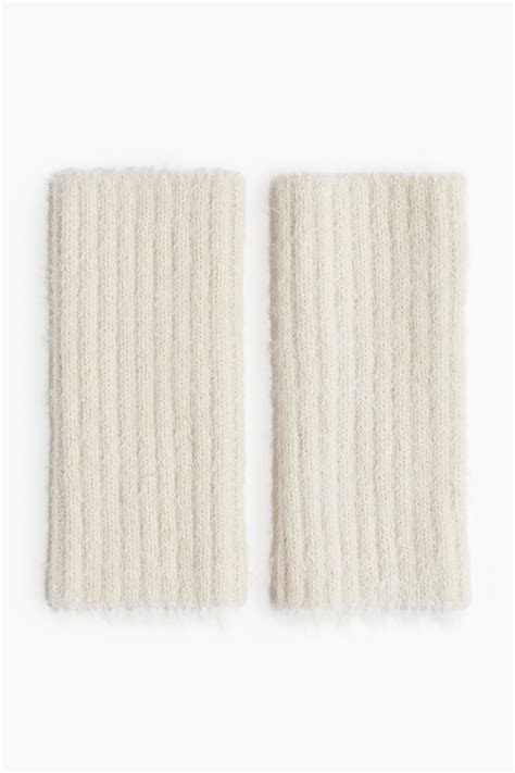 Rib Knit Wrist Warmers Light Beige Ladies Handm Ca