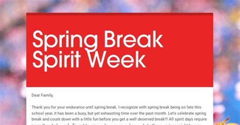 Spring Break Spirit Week Smore Newsletters For Business