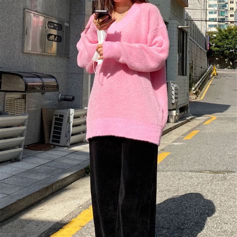 루즈핏 브이넥 울 앙고라 모헤어 오버핏 박시 스웨터 니트 미니 원피스 2컬러