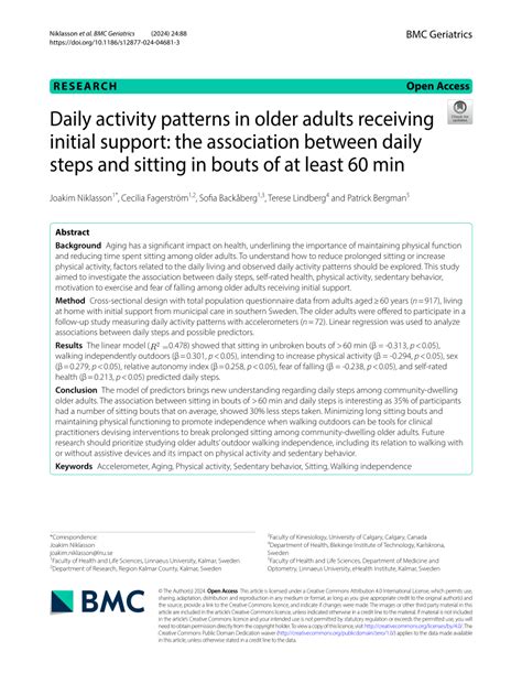 Pdf Daily Activity Patterns In Older Adults Receiving Initial Support