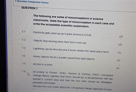 Solved The Following Are Some Of Misconceptions In Science Chegg