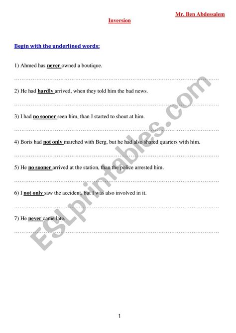 Inversion ESL Worksheet By Abdessalemmohamed