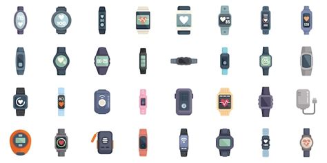 Premium Vector Wearable Tracker Icons Set Flat Vector Fitness Bracelet