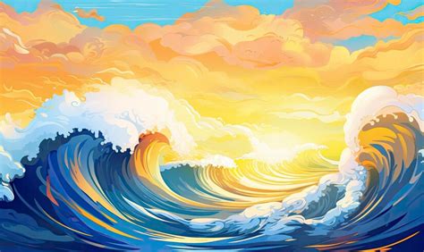 Premium Photo Ocean Wave Sun Clouds Blue Yellow Abstract Ocean Wave