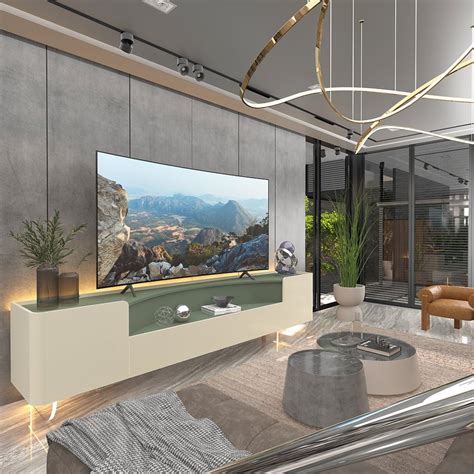 Rack Para Tv Até 85 Polegadas Com Led Com Pés Vidro Infinity 228cm Madeiramadeira