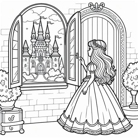 Desenho De Princesa No Castelo Encantador Para Colorir