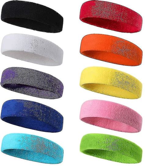 10 Pieces Sports Headband For Men And Women Sweatband Elastic Hair
