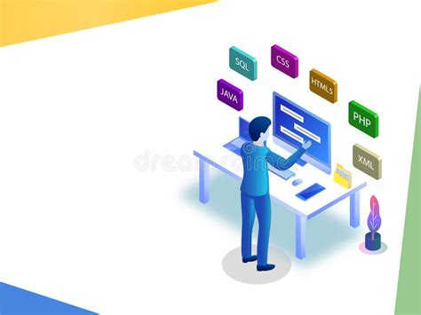 Workspace Of Web Developer With Text Code On Abstract Blue Background