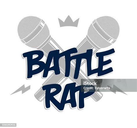 랩 배틀 벡터 로고 또는 두 개의 마이크가 교차 된 엠블럼 힙합 핫 운율 음악 마이크 콘서트 페스티벌 또는 나이트 클럽 레이블 티셔츠 프린트 가수에 대한 스톡 벡터 아트 및