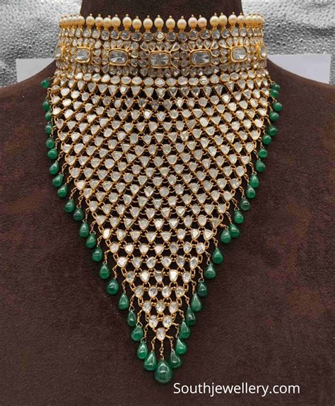 Polki Diamond Bib Choker Necklace Indian Jewellery Designs