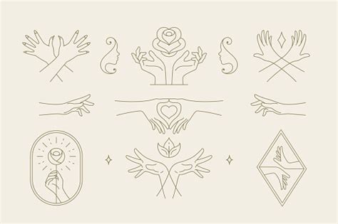 여성 손 제스처 라인 아트 핸드 그린 스타일 벡터 일러스트레이션의 컬렉션 0명에 대한 스톡 벡터 아트 및 기타 이미지 0명