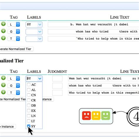 screenshot of the browser based editor being used to edit a sentence