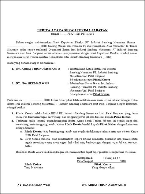 Contoh Surat Serah Terima Jabatan Di Perusahaan Surat Perusahaan
