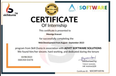 Meeniga Sravani On Linkedin L Have Completed My Internship Course On