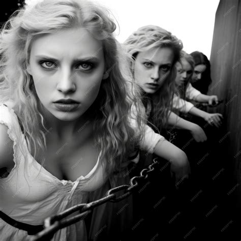 Premium Ai Image Beautiful Girls Hostages Captives Slaves In Shackles