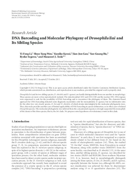 Pdf Dna Barcoding And Molecular Phylogeny Of Drosophila Lini And Its