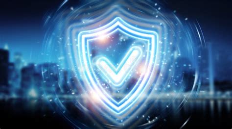 Digital Shield Protection Blue Holographic Interface 3D Rendering Stock