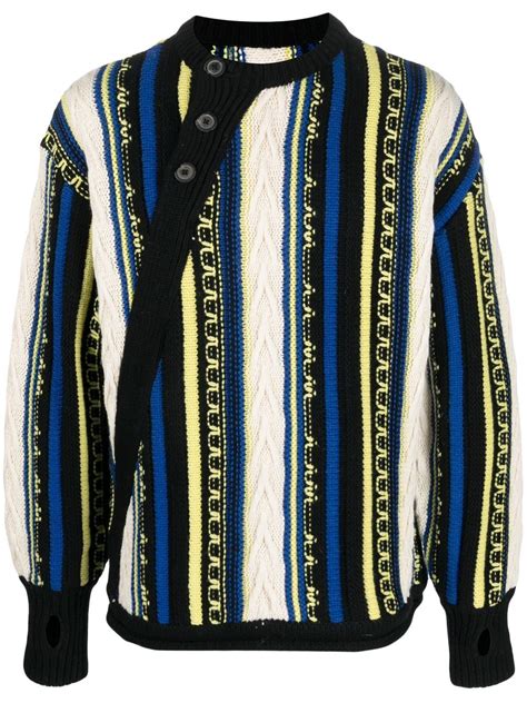 Ader Error Frema Striped Knit Buttoned Jumper In Black Modesens
