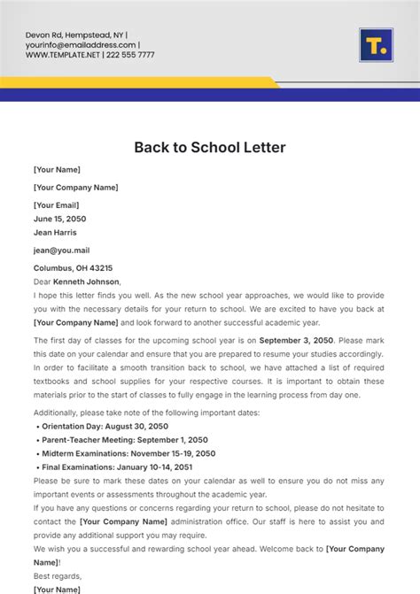 Free School Letter Templates Editable And Printable
