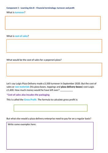 Btec Tech Enterprise 2022 Component 3 Learning Aim B Lesson 4 Turnover