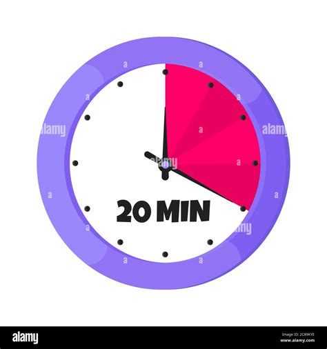 Twenty Minutes On Analog Clock Face Flat Style Design Vector