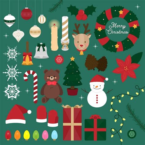 크리스마스 일러스트 세트 프리미엄 벡터