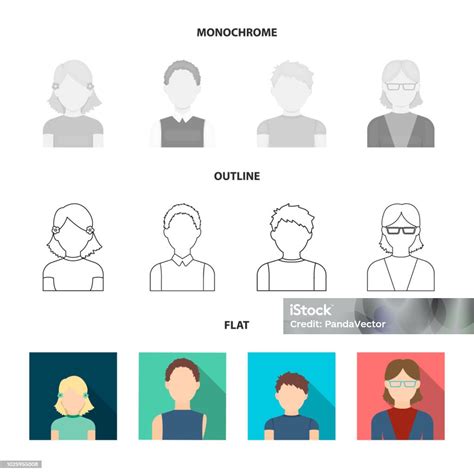 빨간 머리 소년 십 대 소녀 할머니 안경 착용 아바타는 평면 개요 흑백 스타일 벡터 기호 재고 일러스트 웹 컬렉션 아이콘을