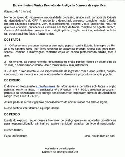 Petição Padrão Para Requerimento De Responsabilização Criminal De