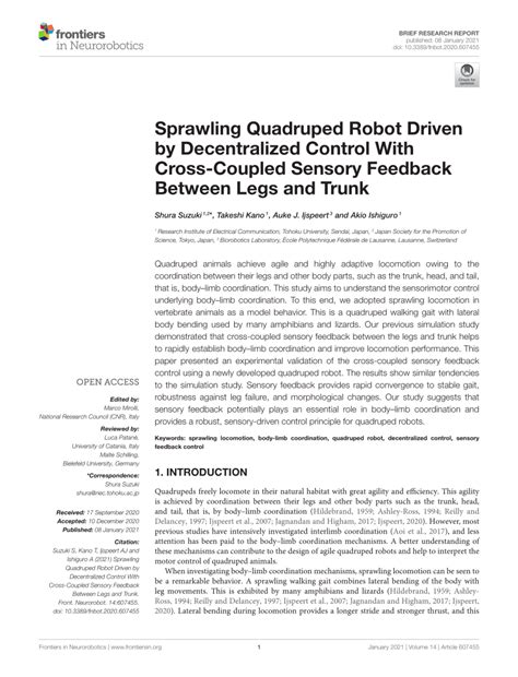 Pdf Sprawling Quadruped Robot Driven By Decentralized Control With Cross Coupled Sensory