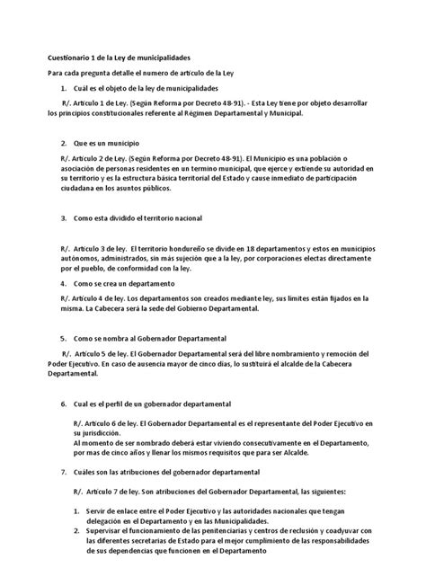 Análisis De La Ley De Municipalidades De Honduras Principales