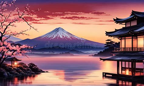 Japanese Pagoda Set Against Iconic Mount Fuji Capturing Essence Of